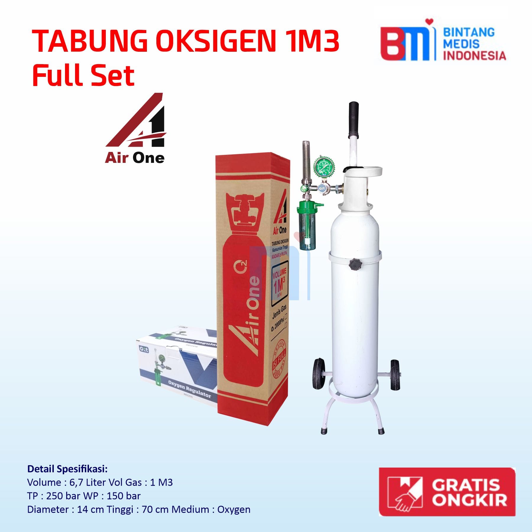 Tabung Oksigen 1m3 Fullset – Bintang Medis Indonesia